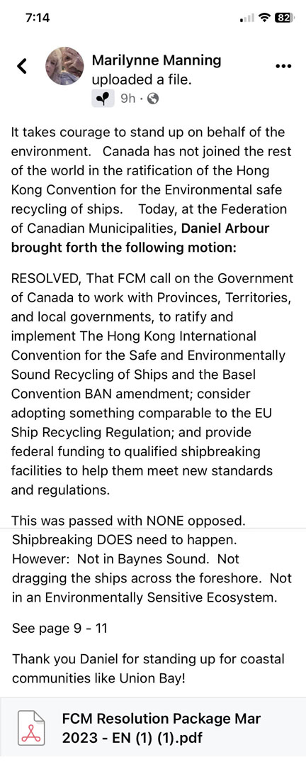 Area A Director Daniel Arbour’s Motion Federation of Canadian Municipalities Re: Ship Breaking ...